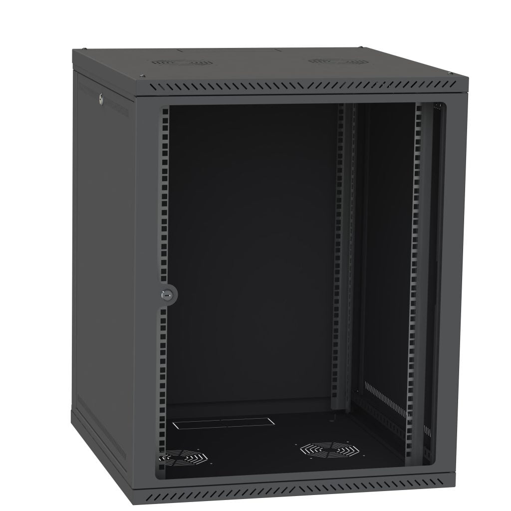 15U Data Cabinet 600х600, in Black. Glass Door