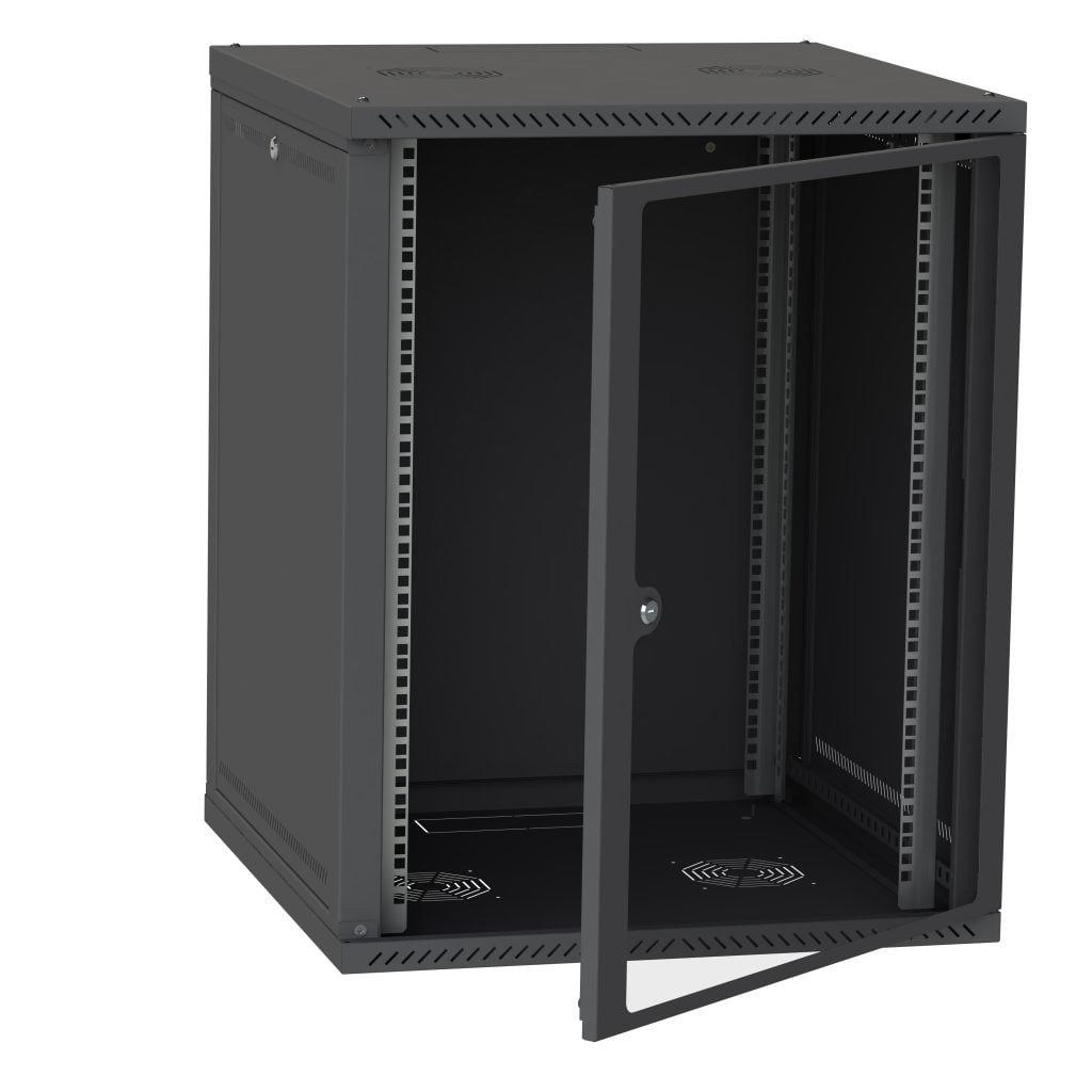 15U Data Cabinet 600х600, in Black. Glass Door